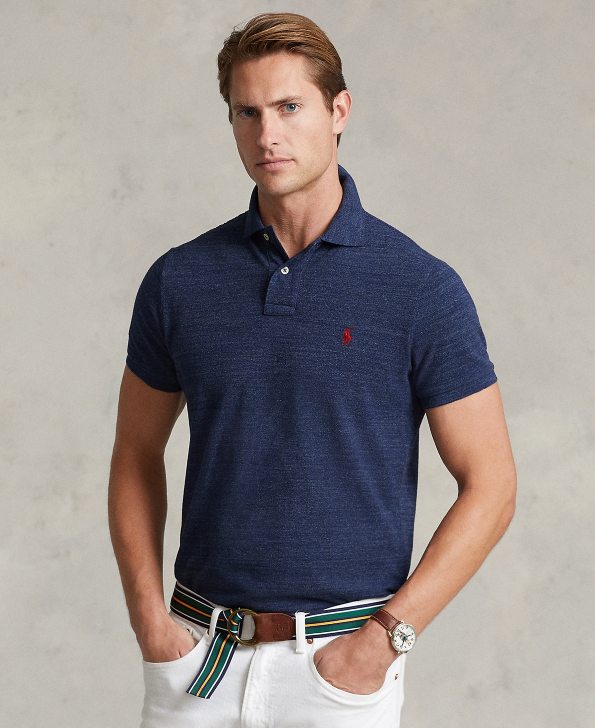 Polo Ralph Lauren Mens Classic-Fit Mesh Polo Shirt - Classic Royal Heather