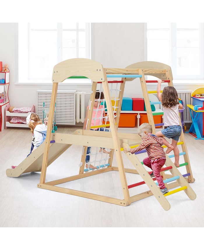 Costway 6-in-1 Indoor Jungle Gym Wooden Playground Climber Playset for ...