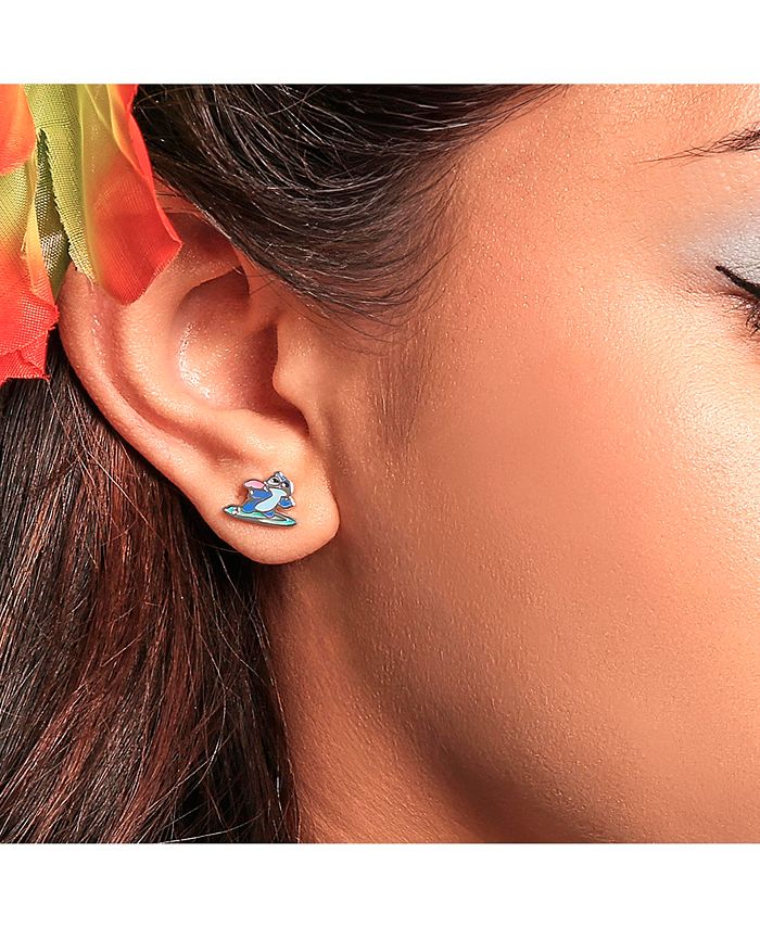 Disney Lilo and Stitch Silver Plated Surfing Stud Earrings - Macy's