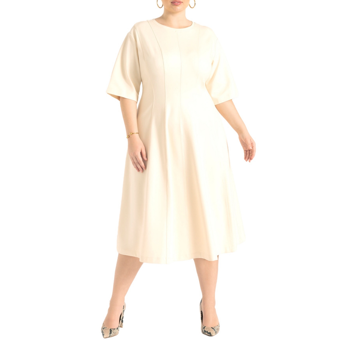 Click here for Eloquii Womens Seam Detail Ponte Work Dress - Whit... prices