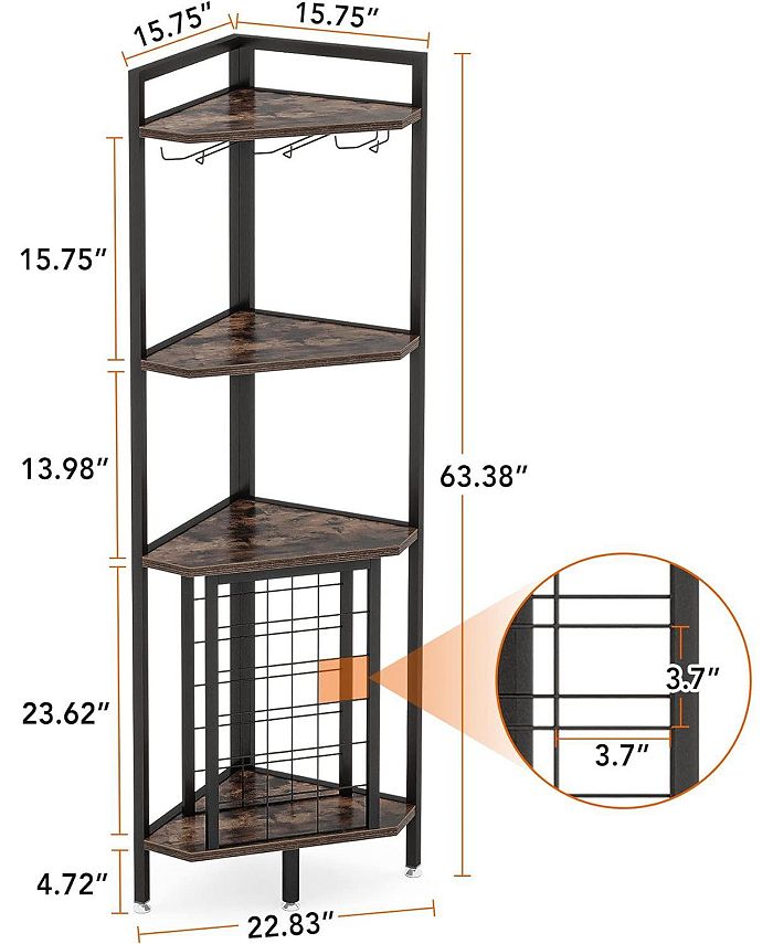 Tribesigns Corner Wine Rack with Glass Holder and Storage Shelves, 4 ...
