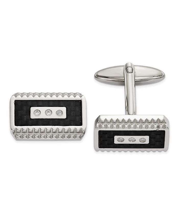 Chisel Stainless Steel Polished and Textured Black Carbon CZ Cufflinks ...