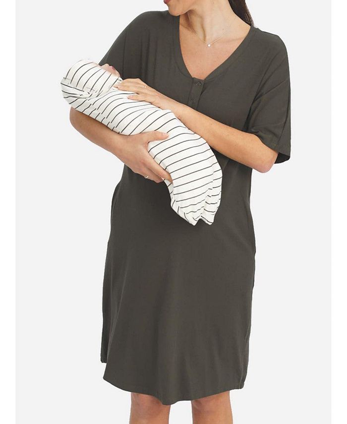 ANGEL MATERNITY Maternity Mama Hospital Nightie Set with Baby Pouch in ...