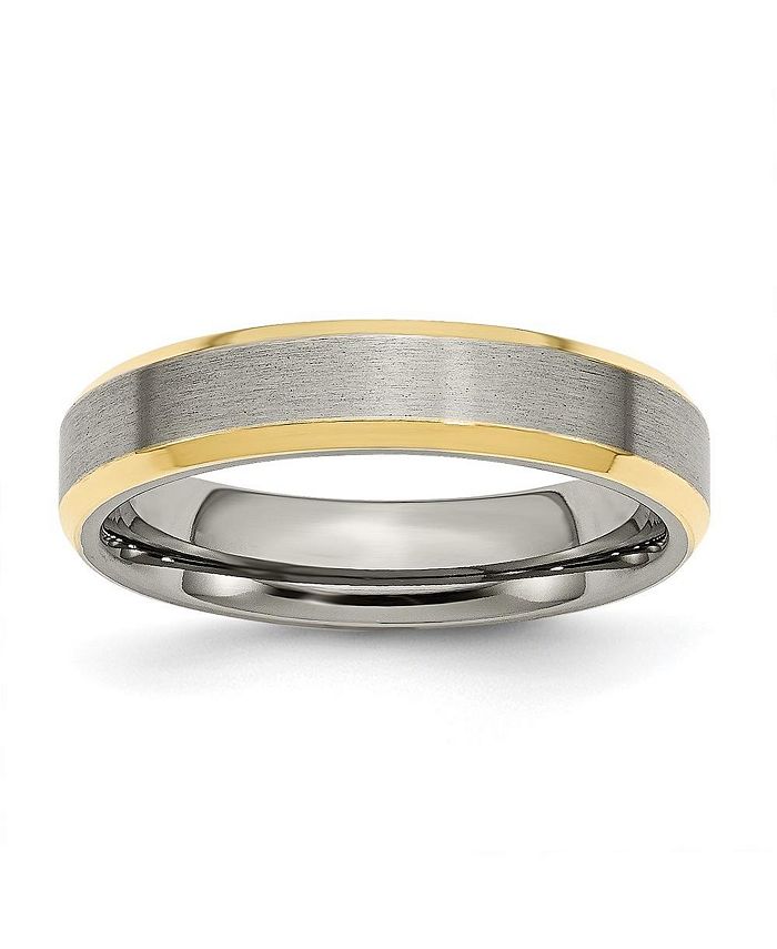 Chisel Titanium Brushed Yellow IP-plated Beveled Edge Band Ring - Macy's