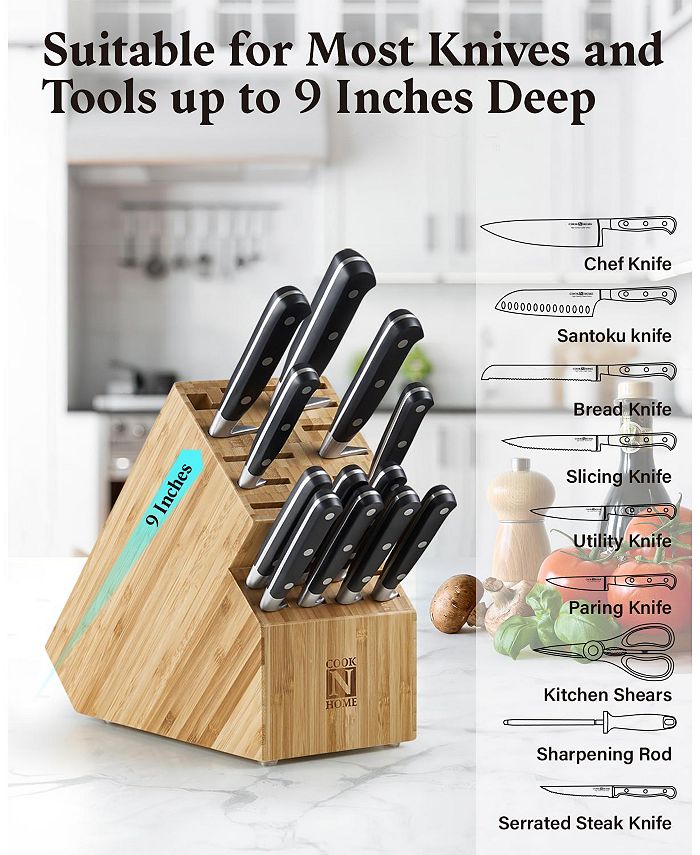 Cook N Home 20 Slot Bamboo Universal Knife Holder Countertop Butcher ...