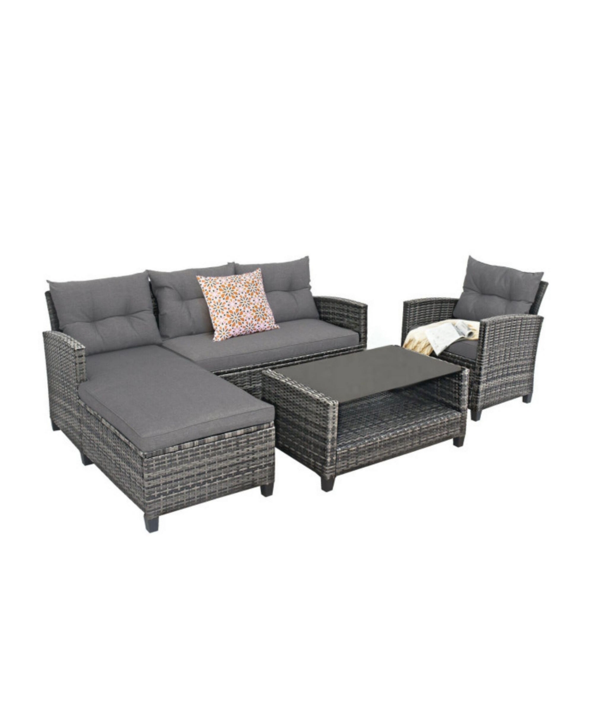 Click here for Sugift 4 Pieces Patio Rattan Furniture Set with Cu... prices