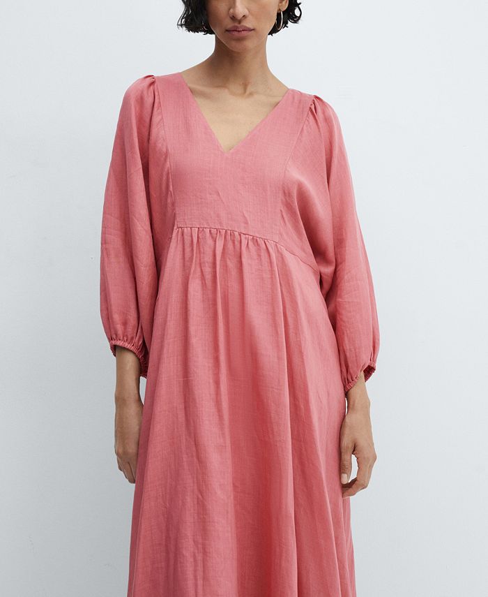 MANGO Women's Ramie Puff Sleeve Dress - Macy's