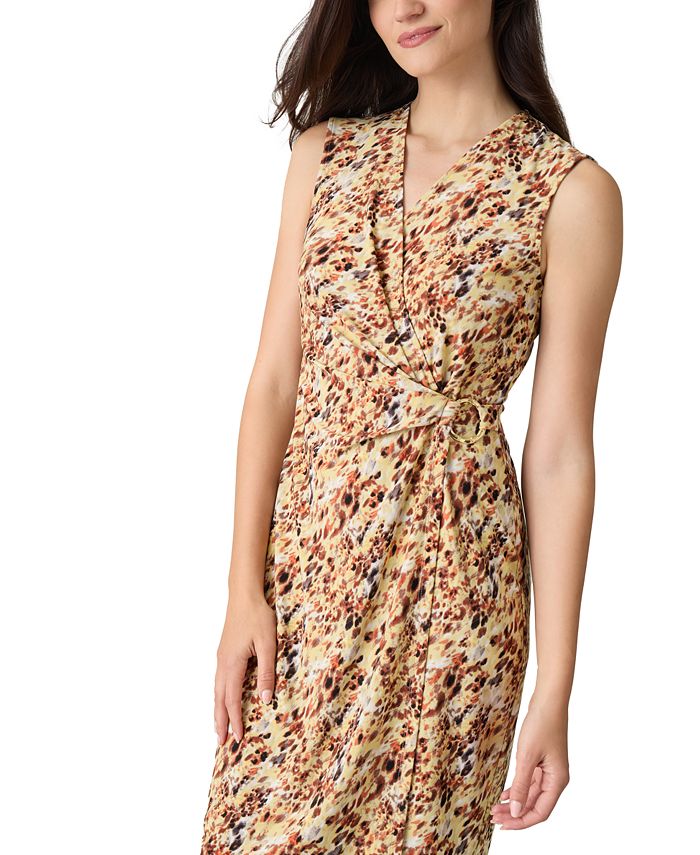 Kasper Petite Printed Sleeveless Faux-Wrap Sheath Dress - Macy's