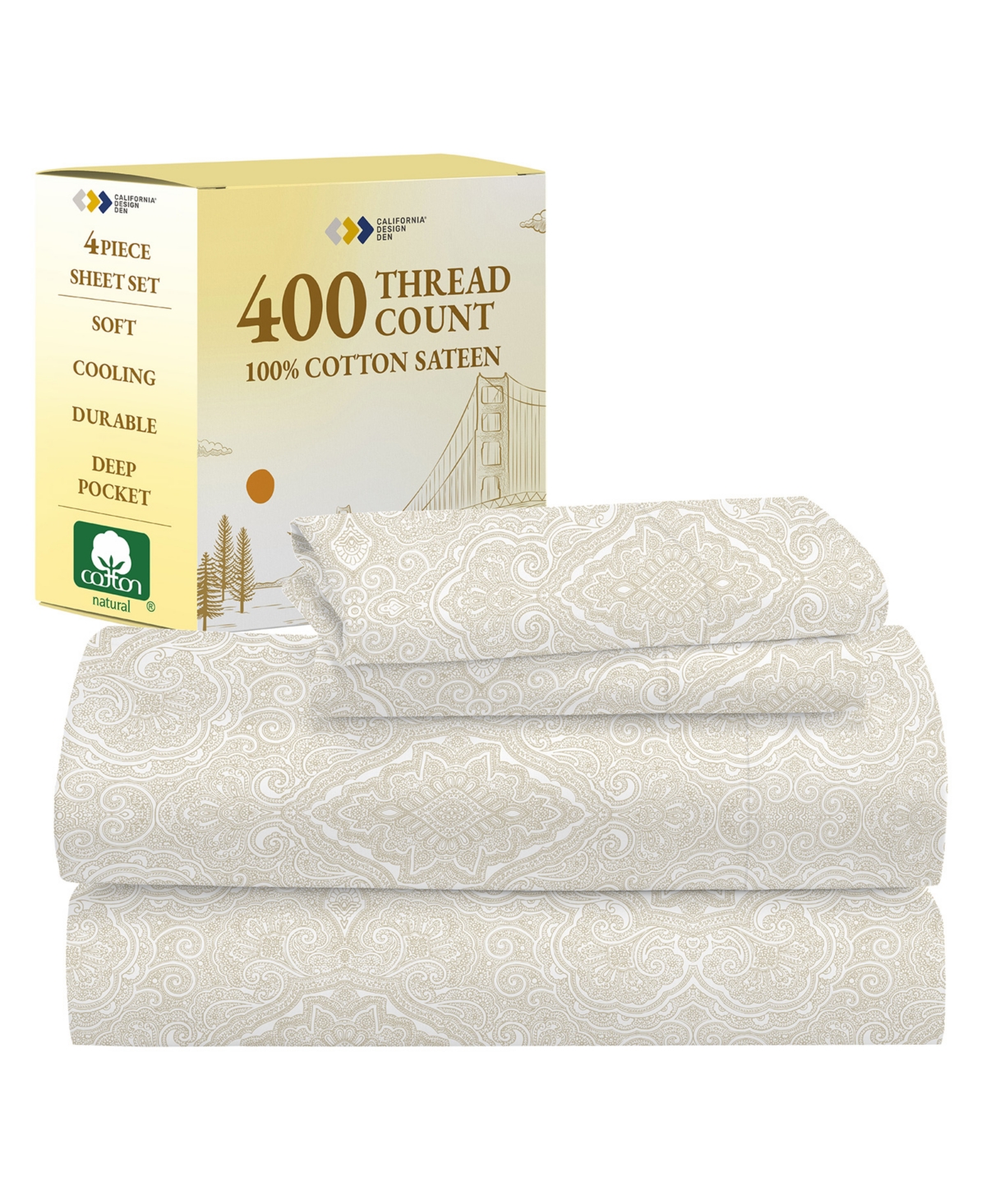 Click here for 400 Thread Count 100 Cotton Printed Sheet Set - Ca... prices