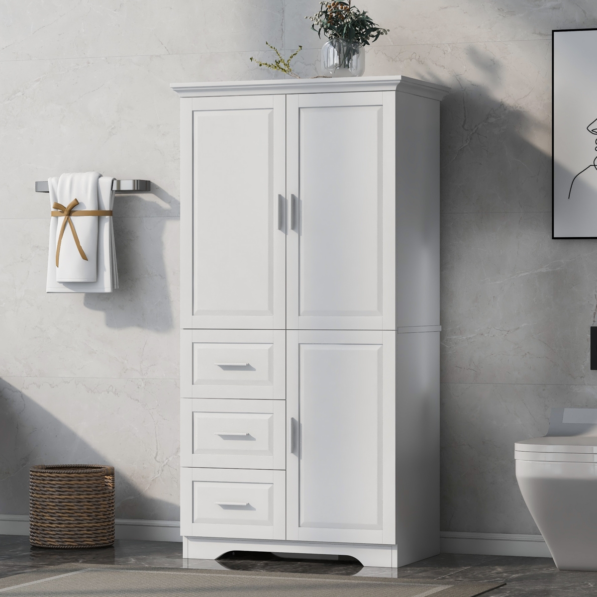 Click here for Streamdale Tall White Storage Cabinet with Drawers... prices