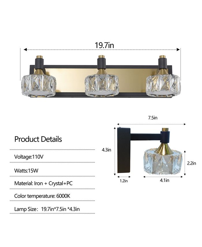 Simplie Fun LED 3-Light Modern Crystal Bathroom Vanity Light Over ...