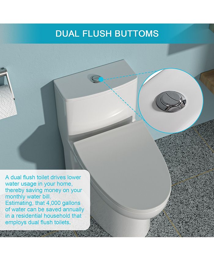 Simplie Fun Ceramic One Piece Toilet, Dual Flush With Soft Closing Seat ...