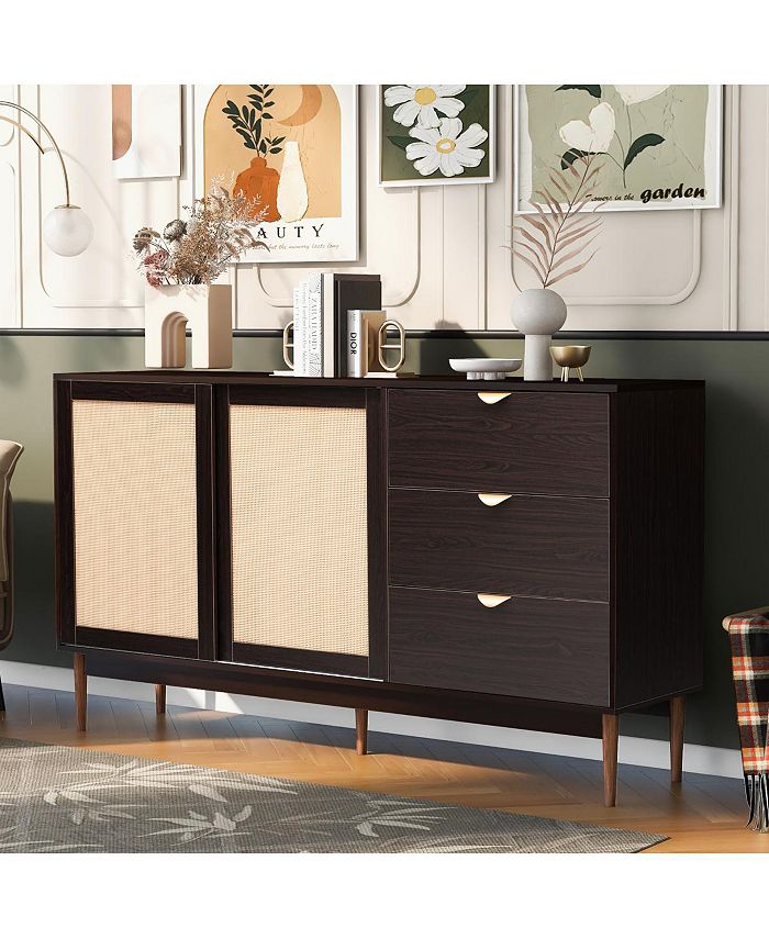 Simplie Fun Two-door Storage Cabinet with Three Drawers for Multiple ...