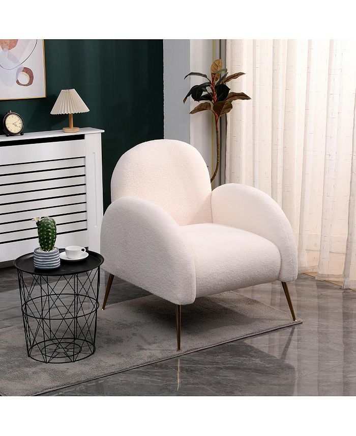 Simplie Fun White Sherpa Armchair with Golden Legs, Versatile for Any ...
