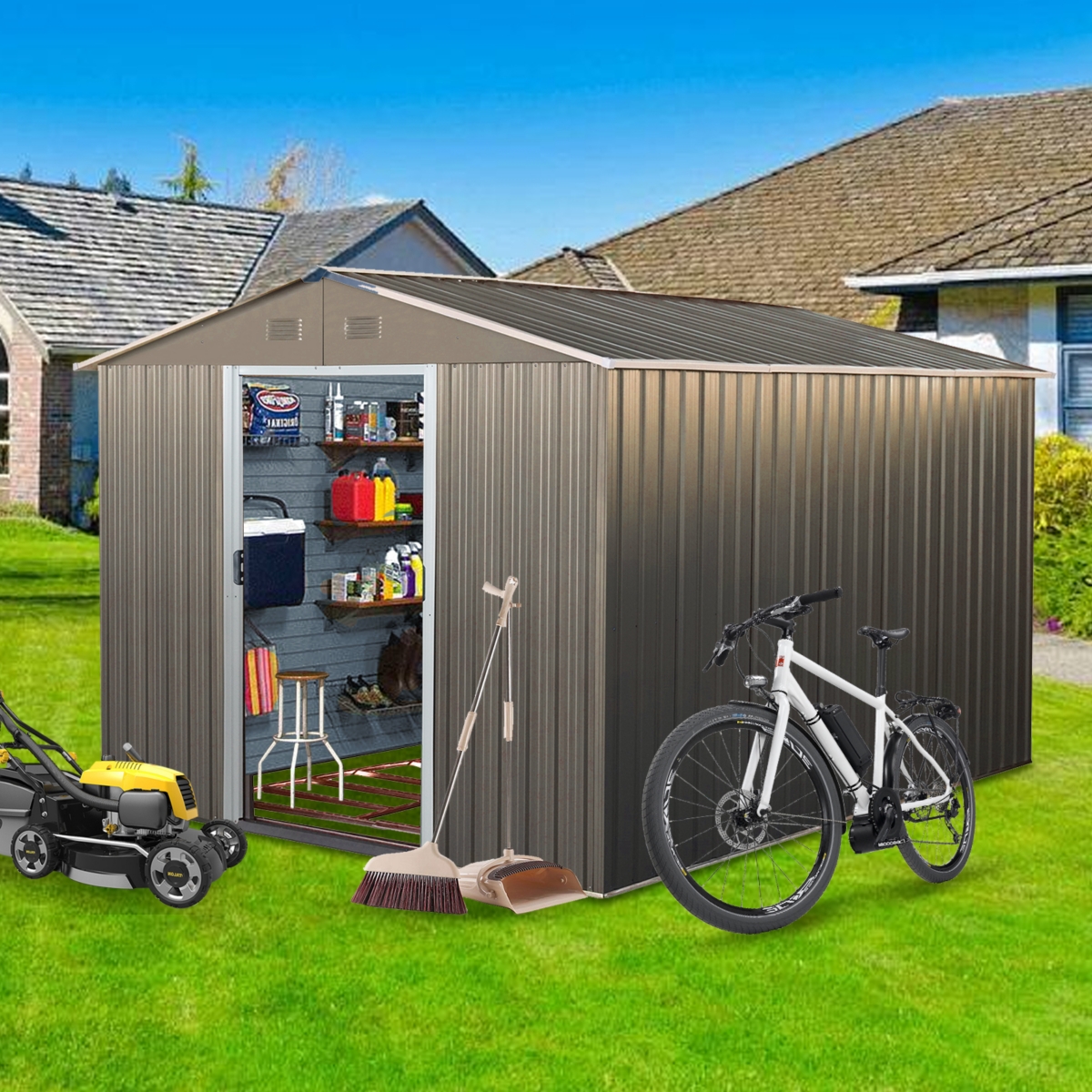 Click here for Streamdale 8x10FT Outdoor Metal Storage Shed Grey... prices