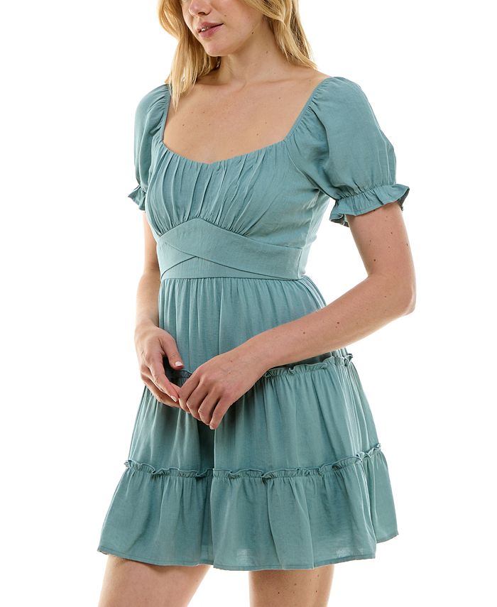 Trixxi Juniors' Emma Puff-Sleeve Fit & Flare Dress - Macy's