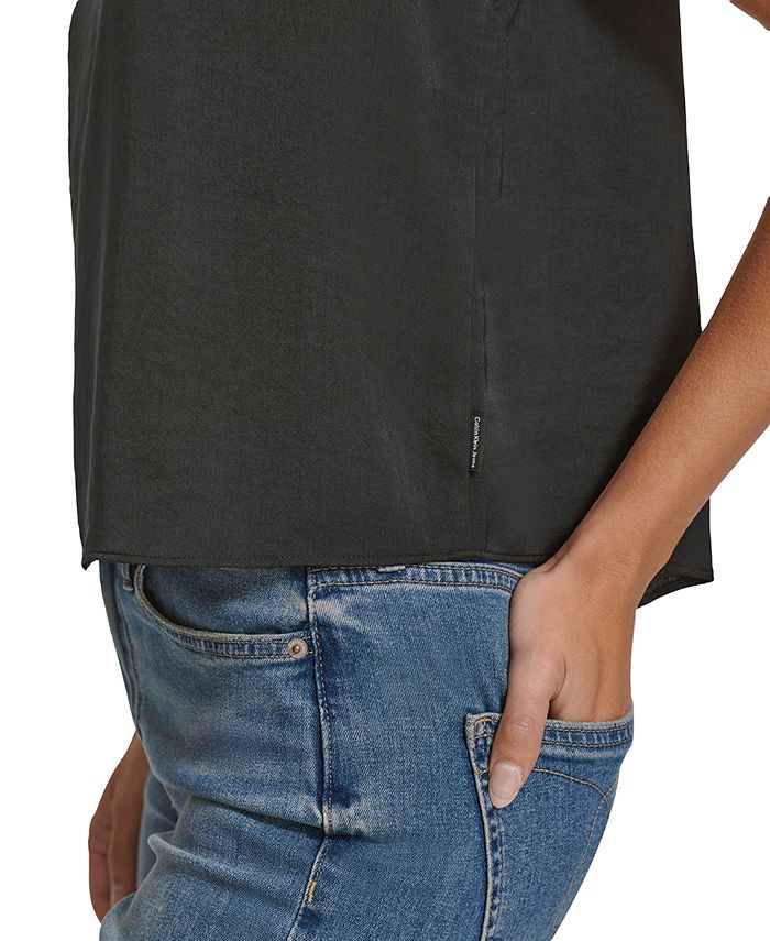 Calvin Klein Jeans Petite Crewneck Extended-Shoulder Top - Macy's