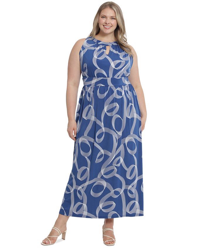 London Times Plus Size Halter Keyhole Printed Maxi Dress - Macy's