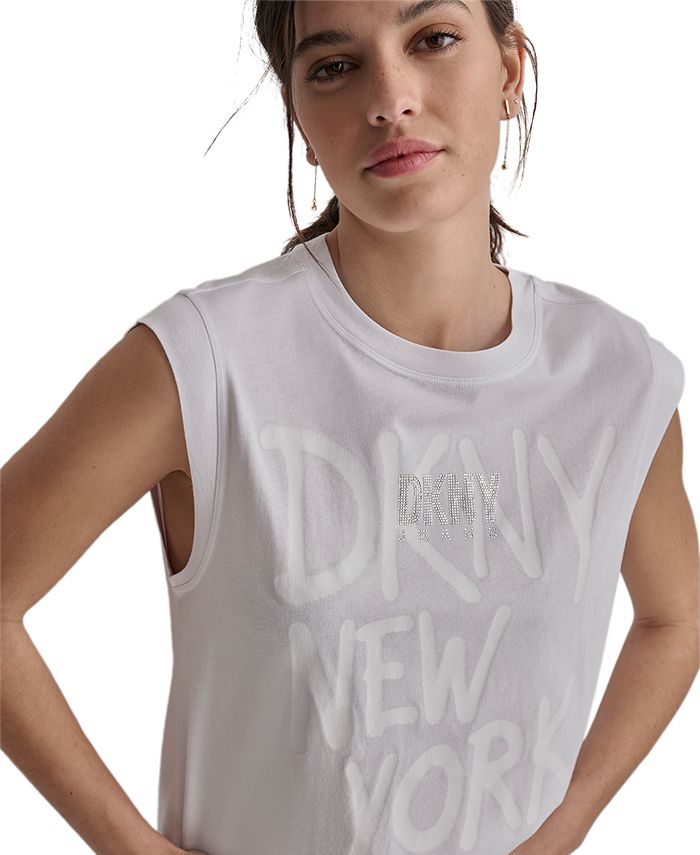 DKNY Jeans DKNY Women's Rhinestone-Logo Graffiti Graphic Tank Top - Macy's