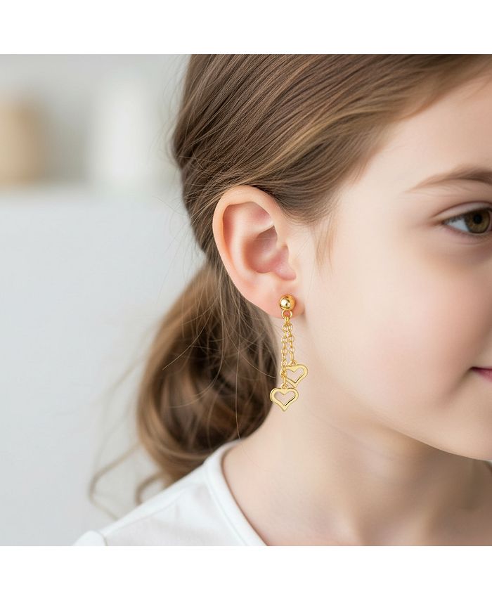 GiGiGirl Kids 14k Yellow Gold Plated Double Heart Halo Dangle Chain ...