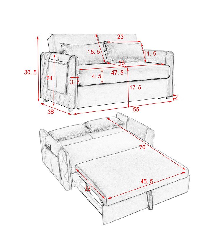 Simplie Fun 55" Modern Convertible Sofa Bed With 2 Detachable Arm ...