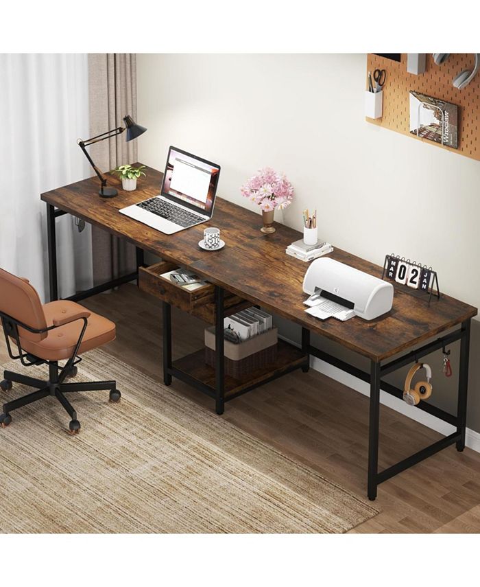 Tribesigns 79 Inch Extra Long Desk, Double Desk with 2 Drawers, Two ...
