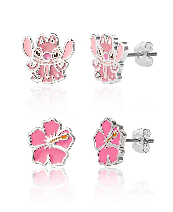 Disney Lilo and Stitch Silver Plated Angel & Flower Stud Earring Set ...