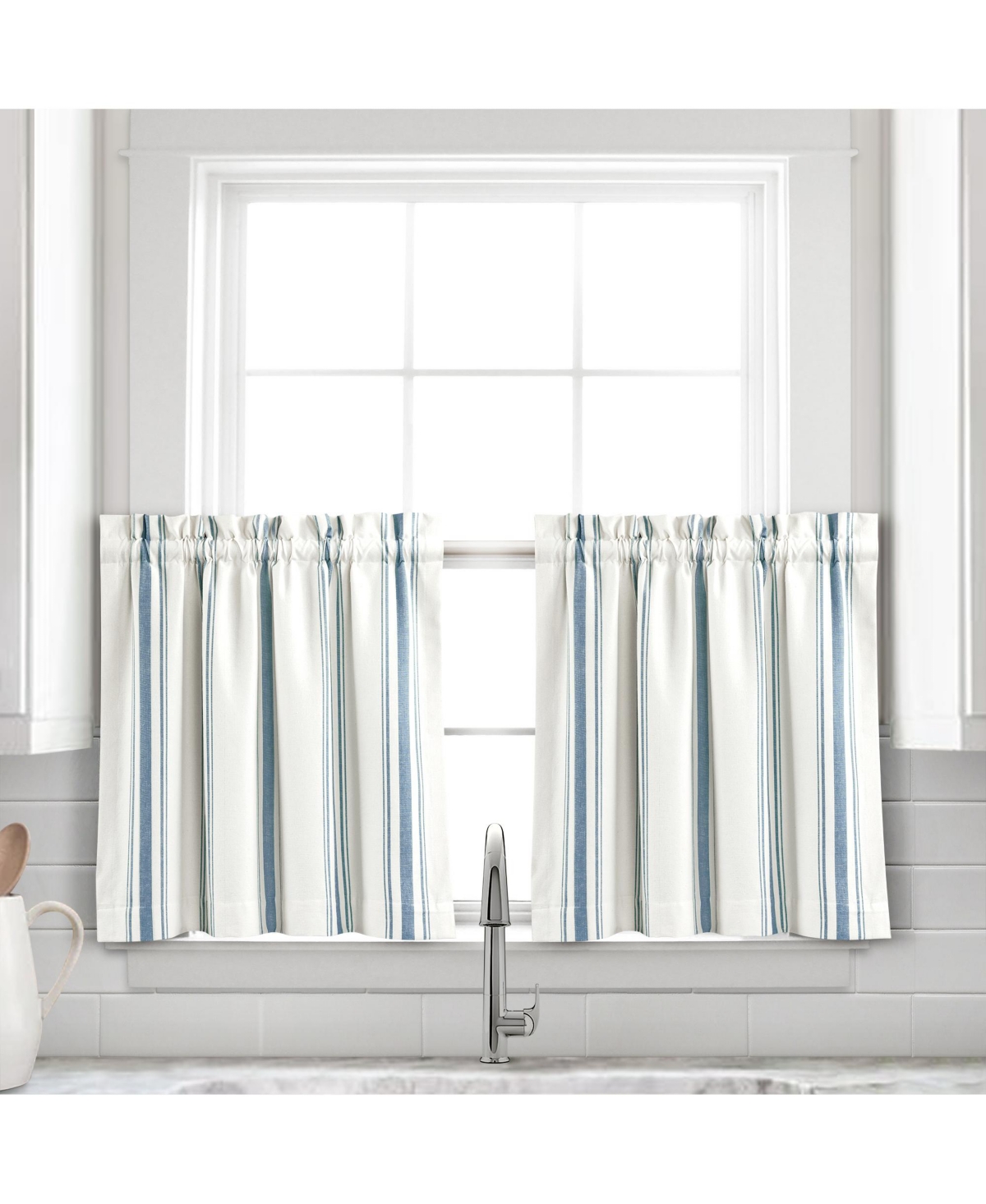 Lush Decor Farmhouse Stripe Yarn Dyed Recycled Cotton Kitchen Tiers - Blue