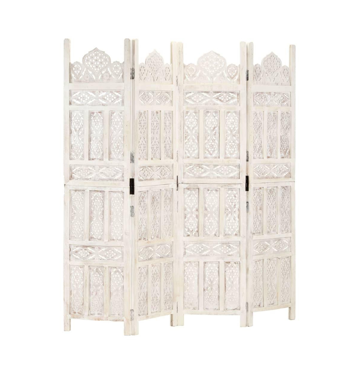 Click here for vidaXL Hand carved 4-Panel Room Divider White 63x6... prices
