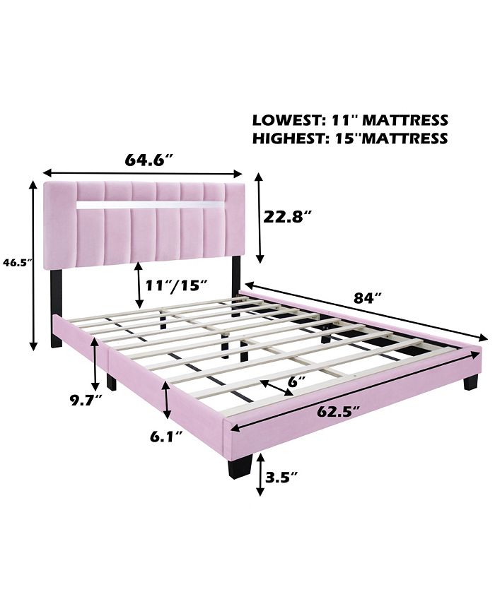 Simplie Fun Pink Velvet Upholstered Bed Frame With Adjustable Features ...