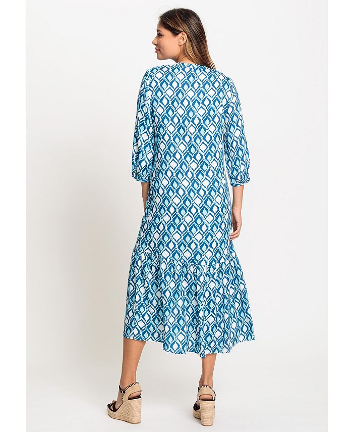 Olsen Women's 3/4 Sleeve Ikat Print Maxi Dress - Macy's