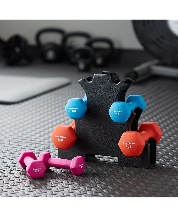 Philosophy Gym Neoprene Dumbbell Hand Weights with Stand, 20 lbs (2 lb ...