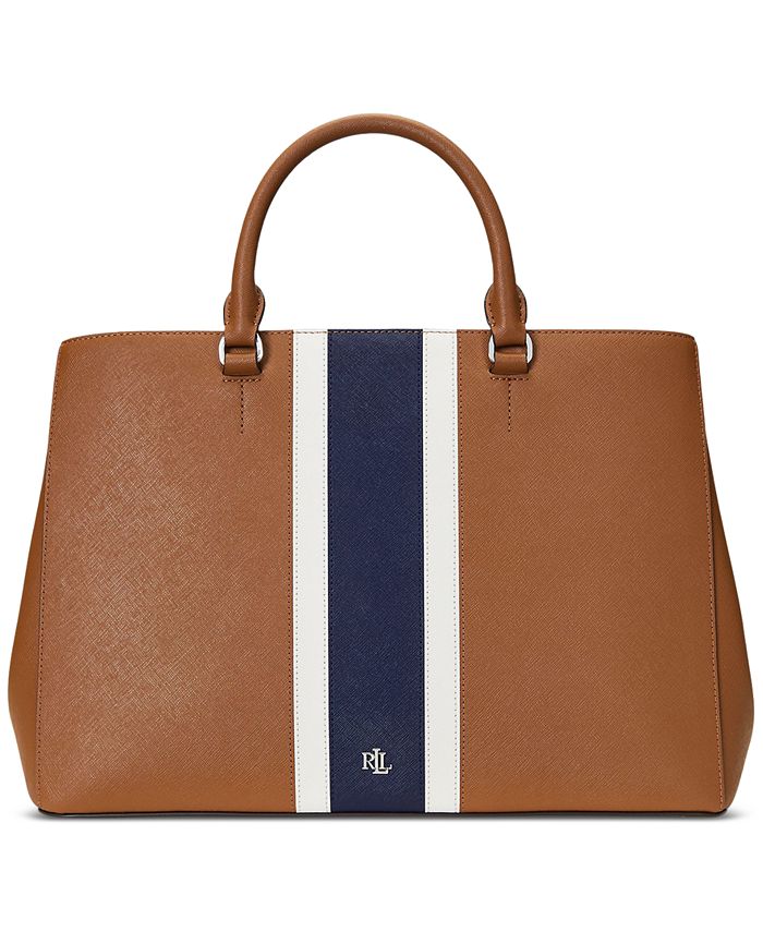 Lauren Ralph Lauren Hanna Large Crosshatch Leather Satchel - Macy's
