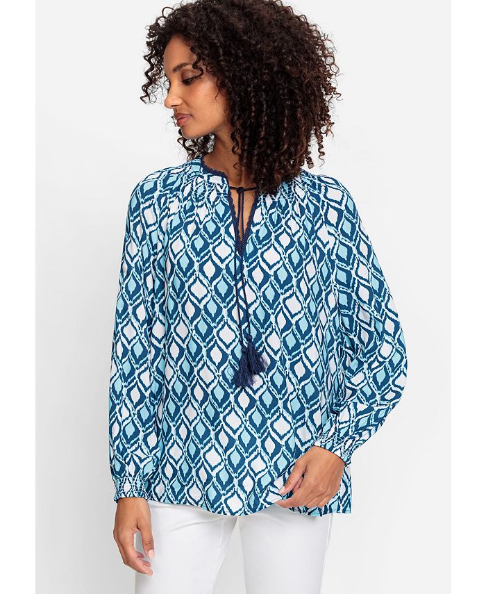 Olsen Women's Long Sleeve Ikat Print Tunic Blouse - Macy's