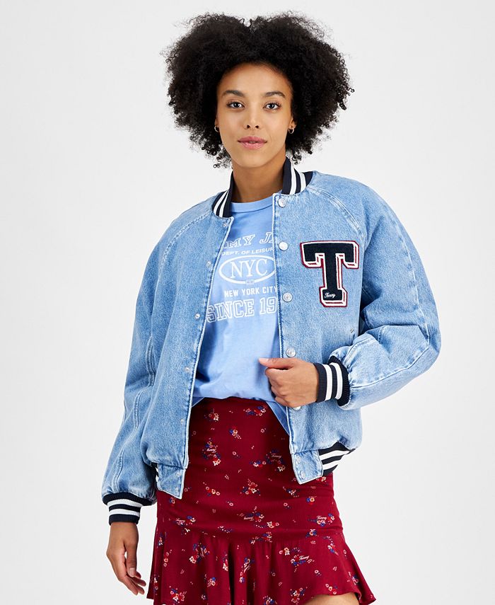 Tommy Jeans Women's Denim Snap-Front Cotton Letterman Jacket - Macy's