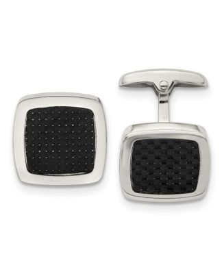 Chisel Stainless Steel Black Carbon Fiber Inlay Round Square Cufflinks ...