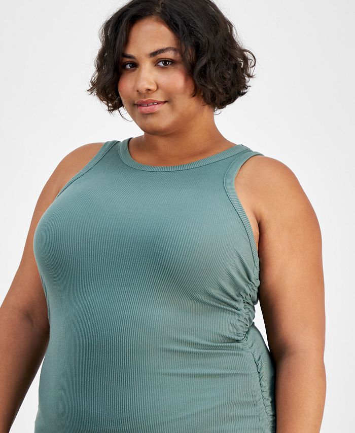 Derek Heart Trendy Plus Size Ribbed Side-Ruched Racerback Bodycon Dress ...