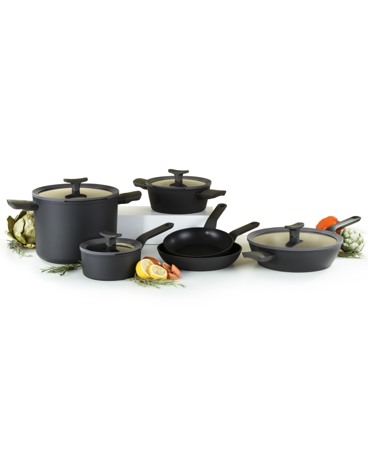 BergHOFF Leo 10Pc Non-stick Ceramic Cookware Set With Glass Lid - Black