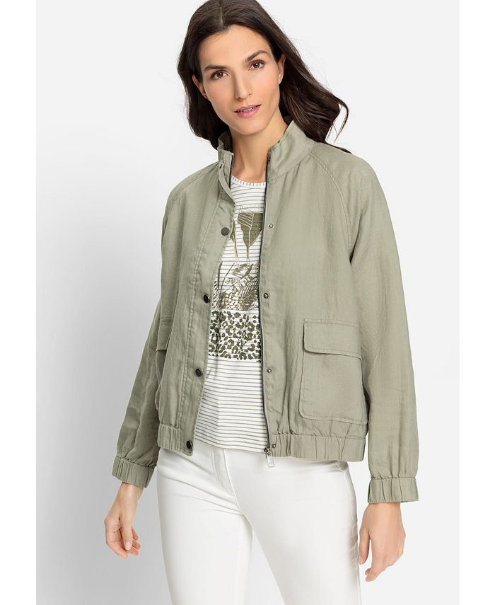 Olsen Women's 100% Linen High Collar Zip Front Jacket - Macy's