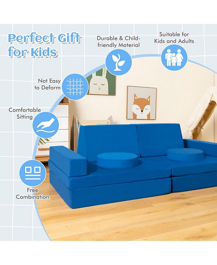 Costway Kids Play Sofa Set Modular Convertible Foam Folding Couch ...