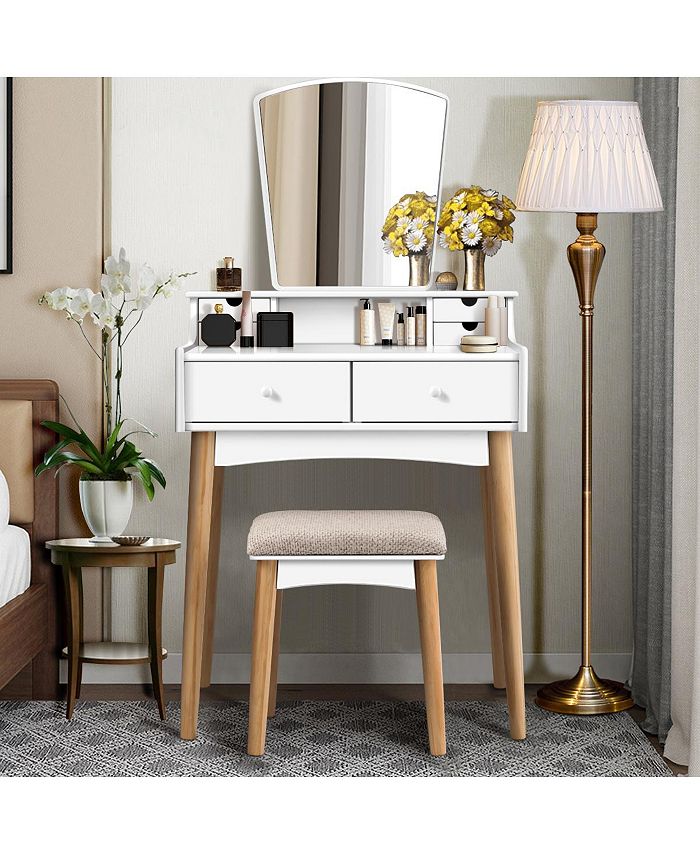 Costway Vanity Table 6 Dressing Table Cushioned Stool Makeup Table - Macy's
