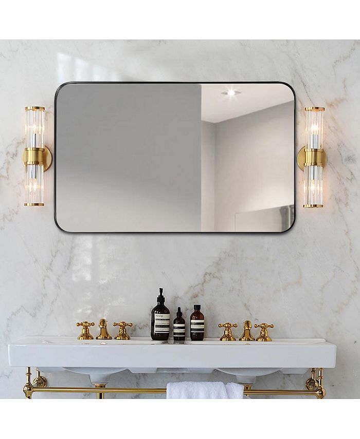 Costway 32"x20" Wall-Mounted Rectangle Mirror Metal Frame Bathroom ...