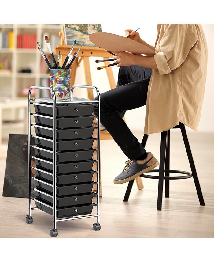 Costway 10 Drawer Rolling Storage Cart Scrapbook Paper Office School ...