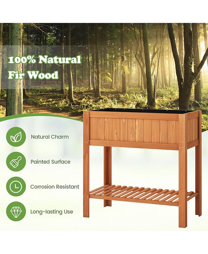 Costway Rectangle Wood Flower Planter Box Portable Raised Vegetable ...