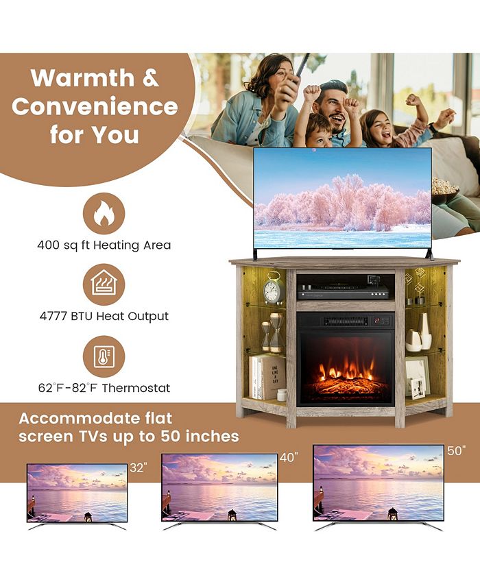 Costway Fireplace TV Stand with Led Lights & 18'' Electric Fireplace ...