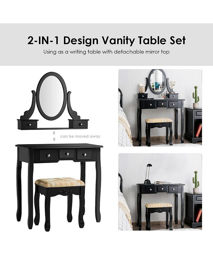 Costway Vanity Table Dressing Table 5 Make Up Table Stool - Macy's