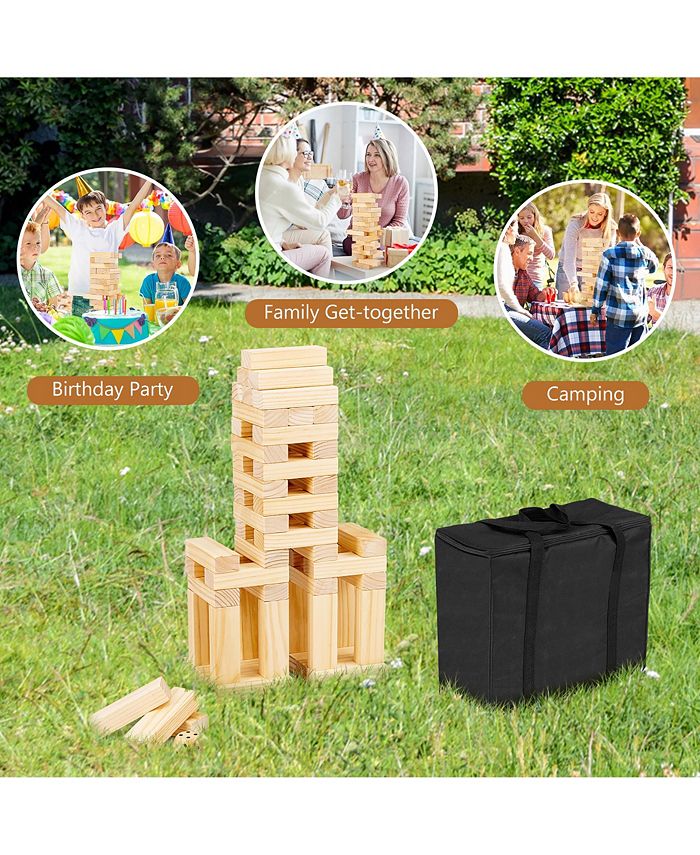 Costway Giant Tumbling Timber Toy 54 PCS Wooden Blocks Game w/ Carrying ...