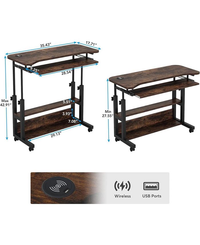 Tribesigns Portable Desk with Power Outlets, Height Adjustable Side ...