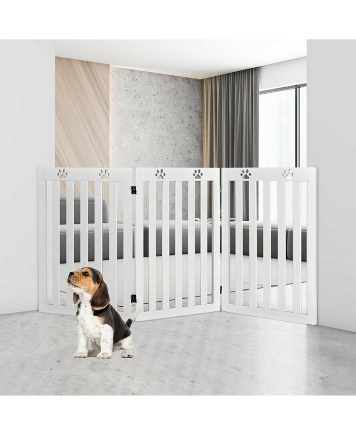 SUGIFT 36 Inch Folding Wooden Freestanding Pet Gate Dog Gate with 360 ...