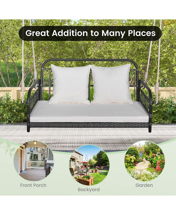 Costway Patio Swing Chair 2-Person Hanging Seat Outdoor Wicker Loveseat Cushioned Porch - Macy's